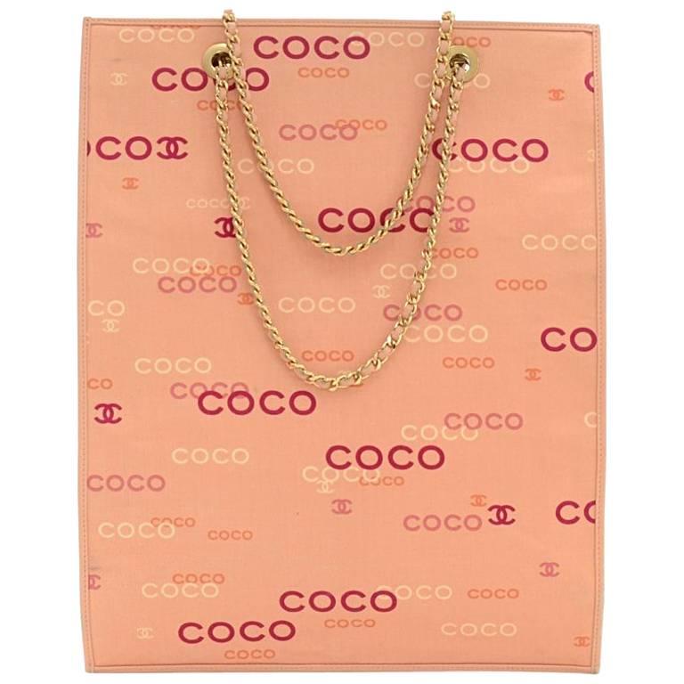 Chanel Pink Orange Coco Logo Canvas Medium Tote Bag For Sale at 1stDibs