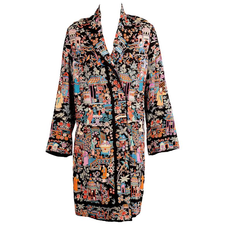 Chinese Colorful Hand Embroidered Black Silk Coat, 1920s at 1stDibs ...