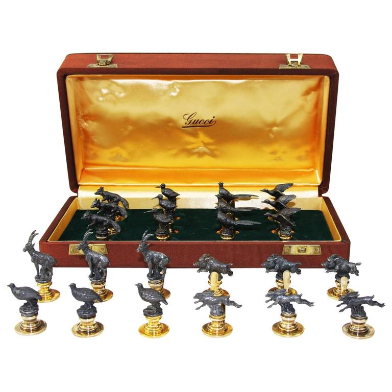 GUCCI Collection of 24 Silver 925 and Vermeil Animal Figurines Card ...
