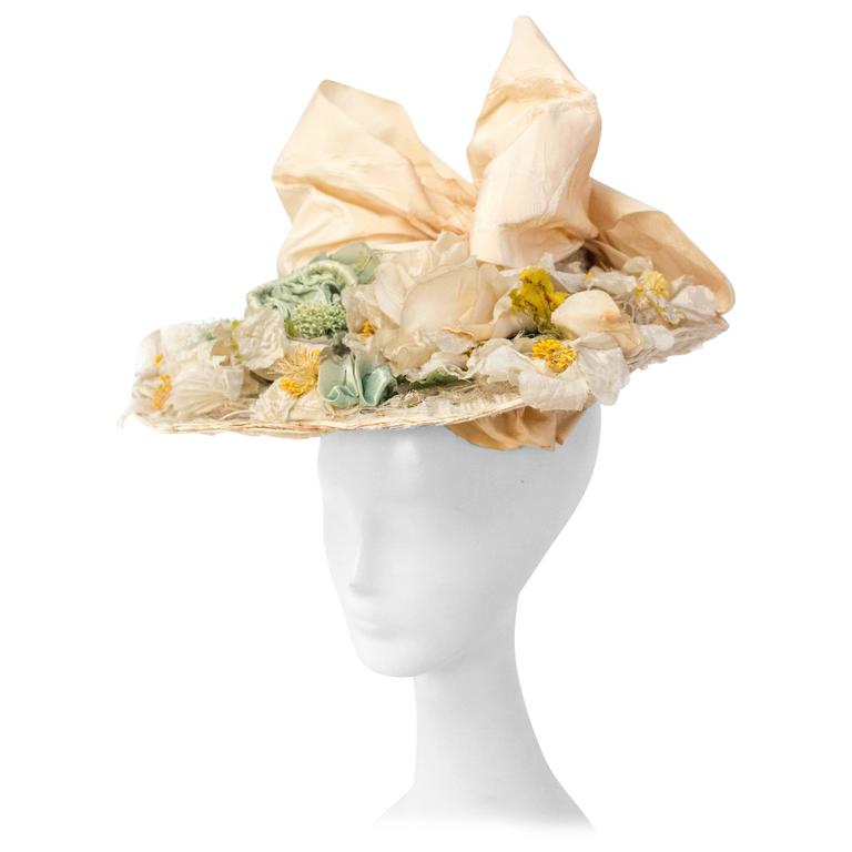 1910s Floral Edwardian Hat w/ Large Bow at 1stDibs