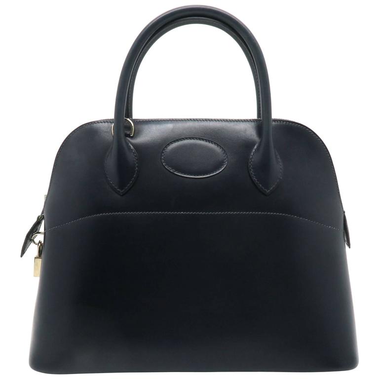 Hermes Bolide 31 Bleu Ocean Navy Box Calf Leather Top Handle Bag at 1stDibs