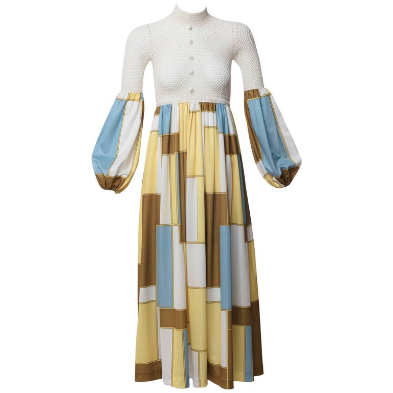 1960s Sally Levison of London Crochet Color Block Jersey Maxi Dress at ...