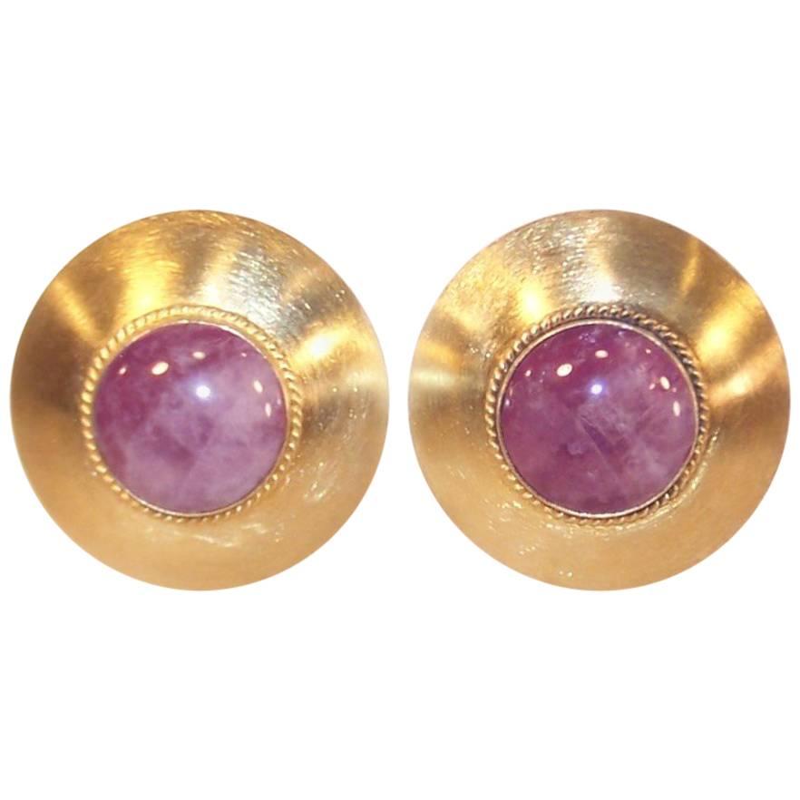 Modernist Sam Kramer Sterling Silver and Amethyst Clip-On Earrings at ...