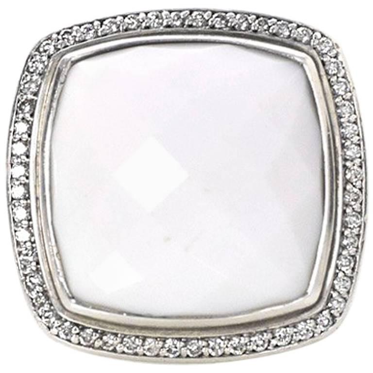 David Yurman Sterling and White Agate Albion Ring with Diamonds Sz 9 ...
