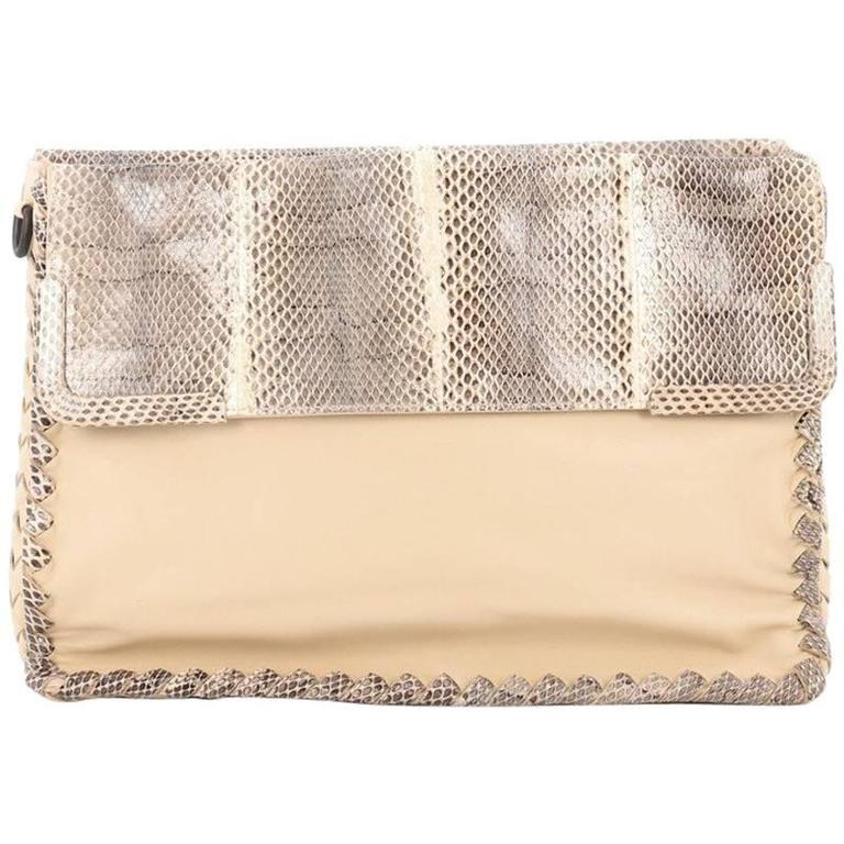 Bottega Veneta Fold Over Convertible Shoulder Bag Leather with Python ...