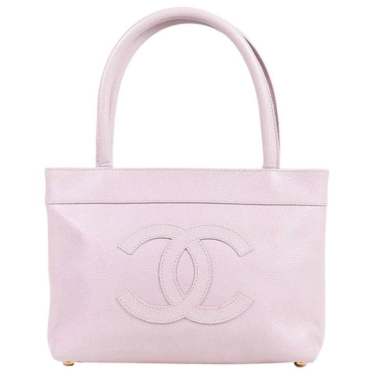 Chanel Light Pink Caviar Leather 'CC' Tote Bag For Sale at 1stDibs