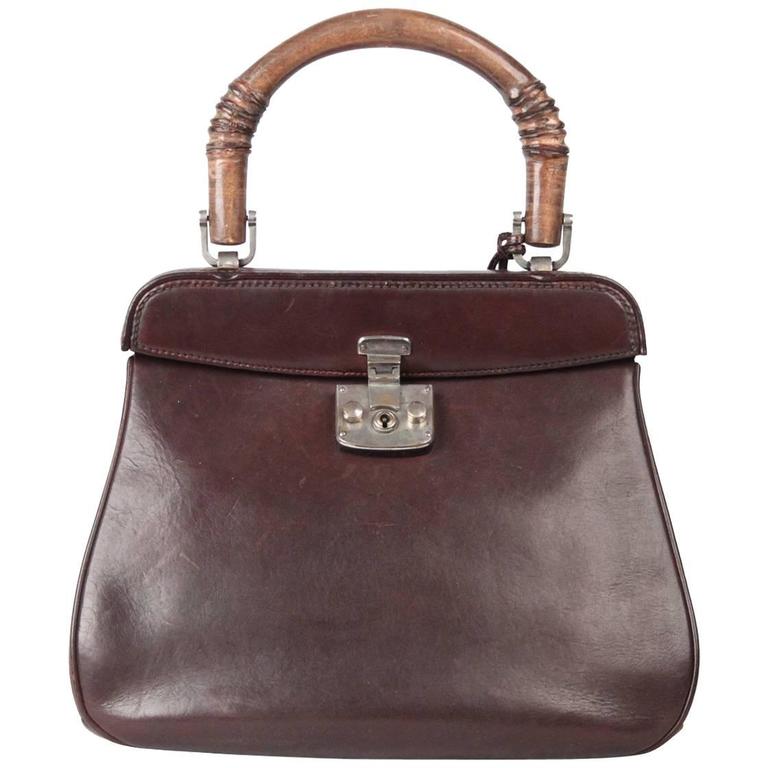 GUCCI Rare VINTAGE 50s Brown Leather LADY LOCK BAG Original Issue at ...