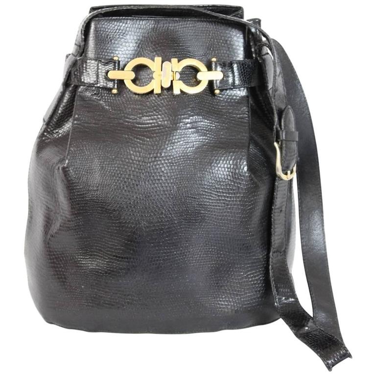 Salvatore Ferragamo Bucket Black Python Snake Skin Leather Italian ...
