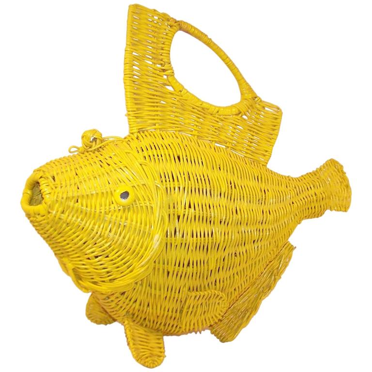 Whimsical 1950's Large Yellow Wicker Fish Novelty Handbag at 1stDibs ...