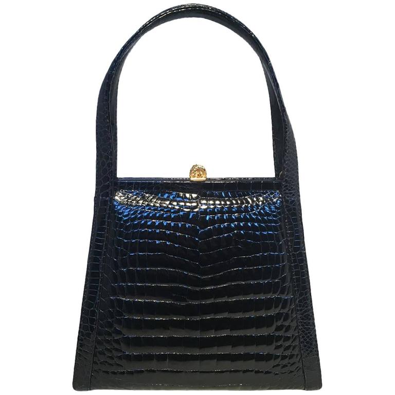 Maxima Vintage Navy Blue Alligator Handbag For Sale at 1stDibs