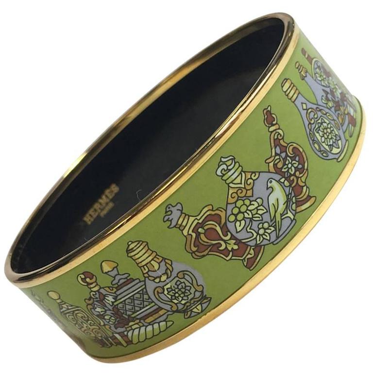 HERMES Bracelet in Green Enamel with a Gold Plated Finish at 1stDibs