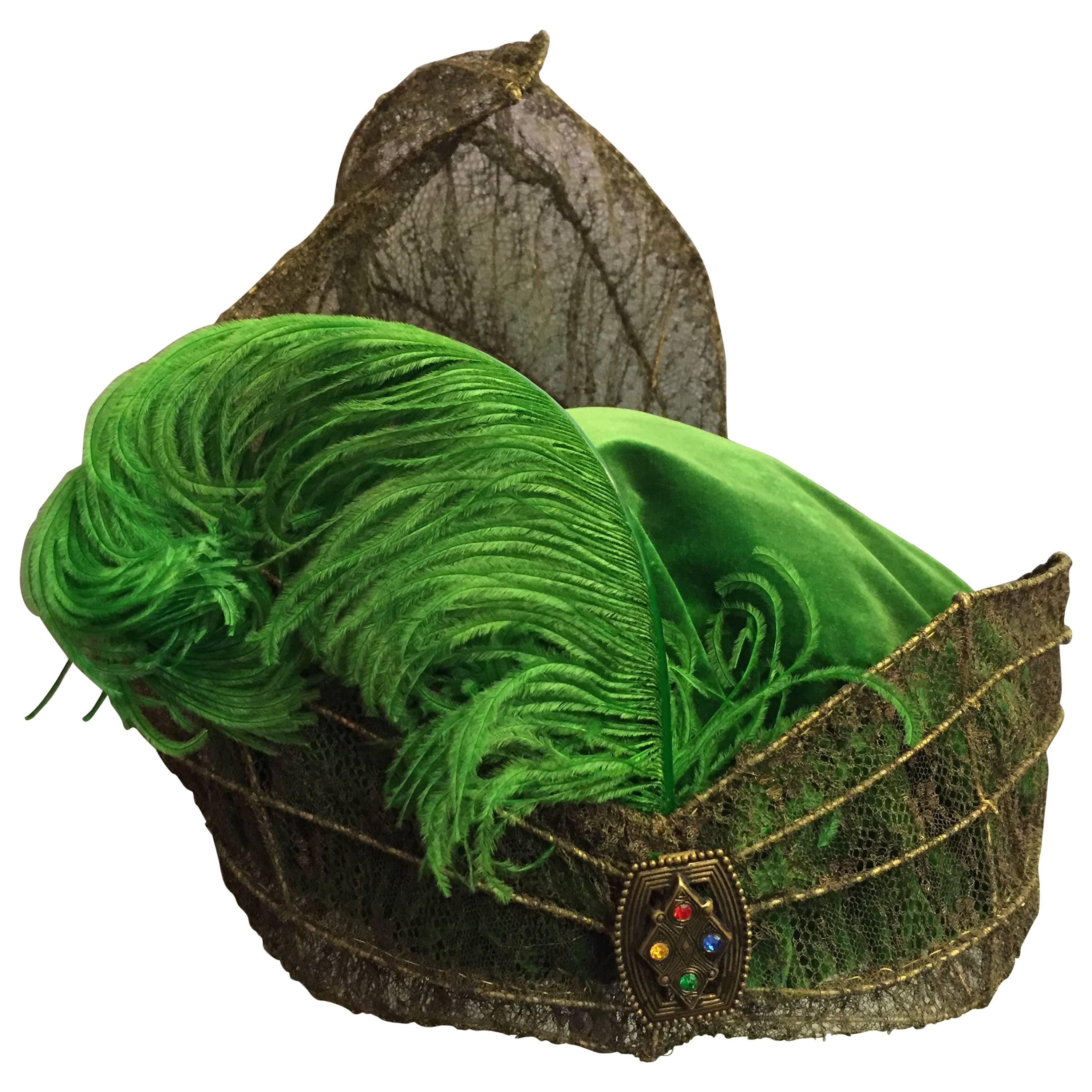 "Majestic" Edwardian Couture Constructed Gold Lame Lace and Green ...