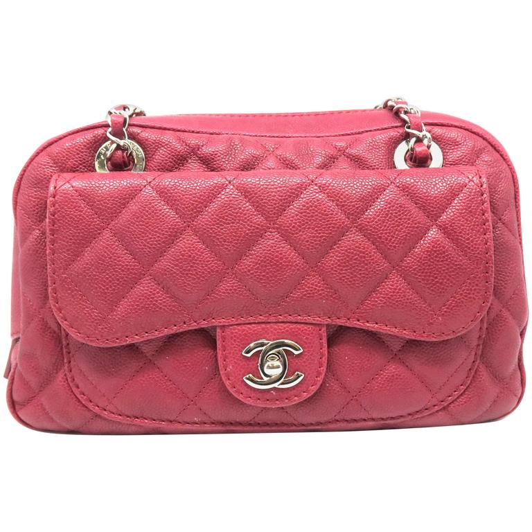 Chanel Fuchsia Quilted Caviar Leather Silver Metal Chain Shoulder Bag ...