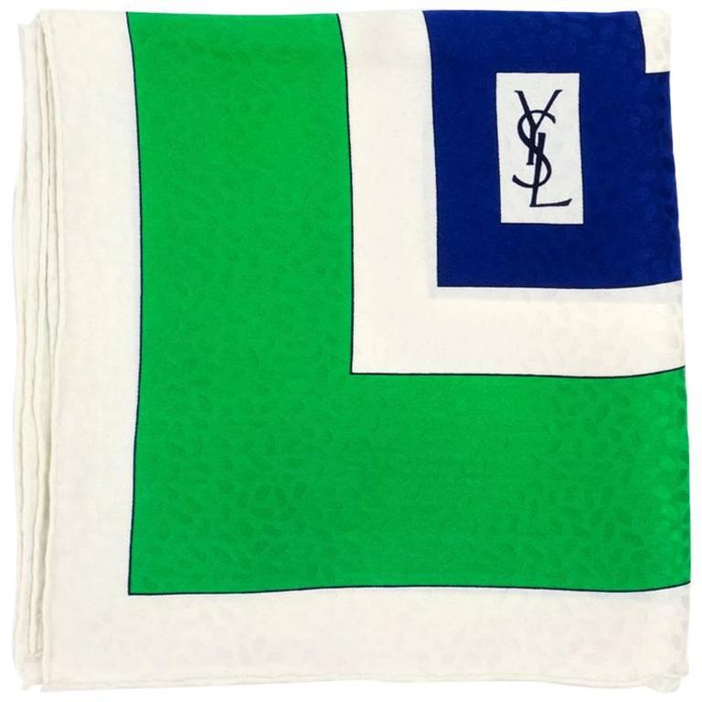 80s YSL Silk Jacquard Color Block Scarf at 1stDibs