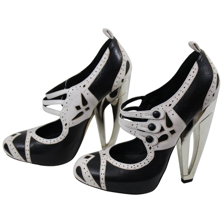 Christian Dior Amazeing Leather Shoes with Silver architectural heel ...