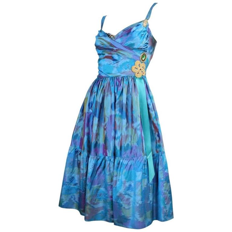 1990's Tracy Feith Ikat Cocktail Dress For Sale at 1stDibs