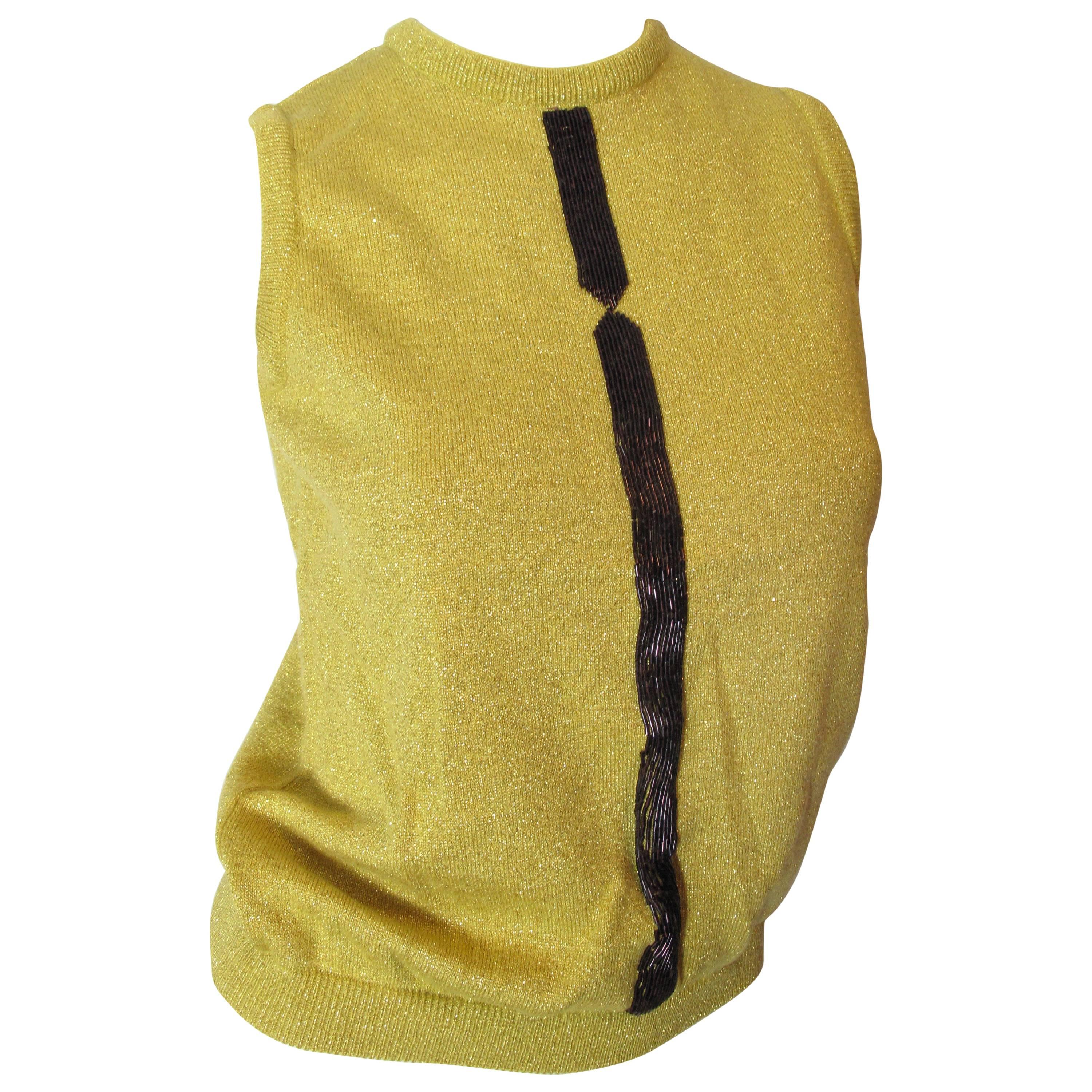 Zoran short sleeves gold silk knit sweater top For Sale at 1stDibs