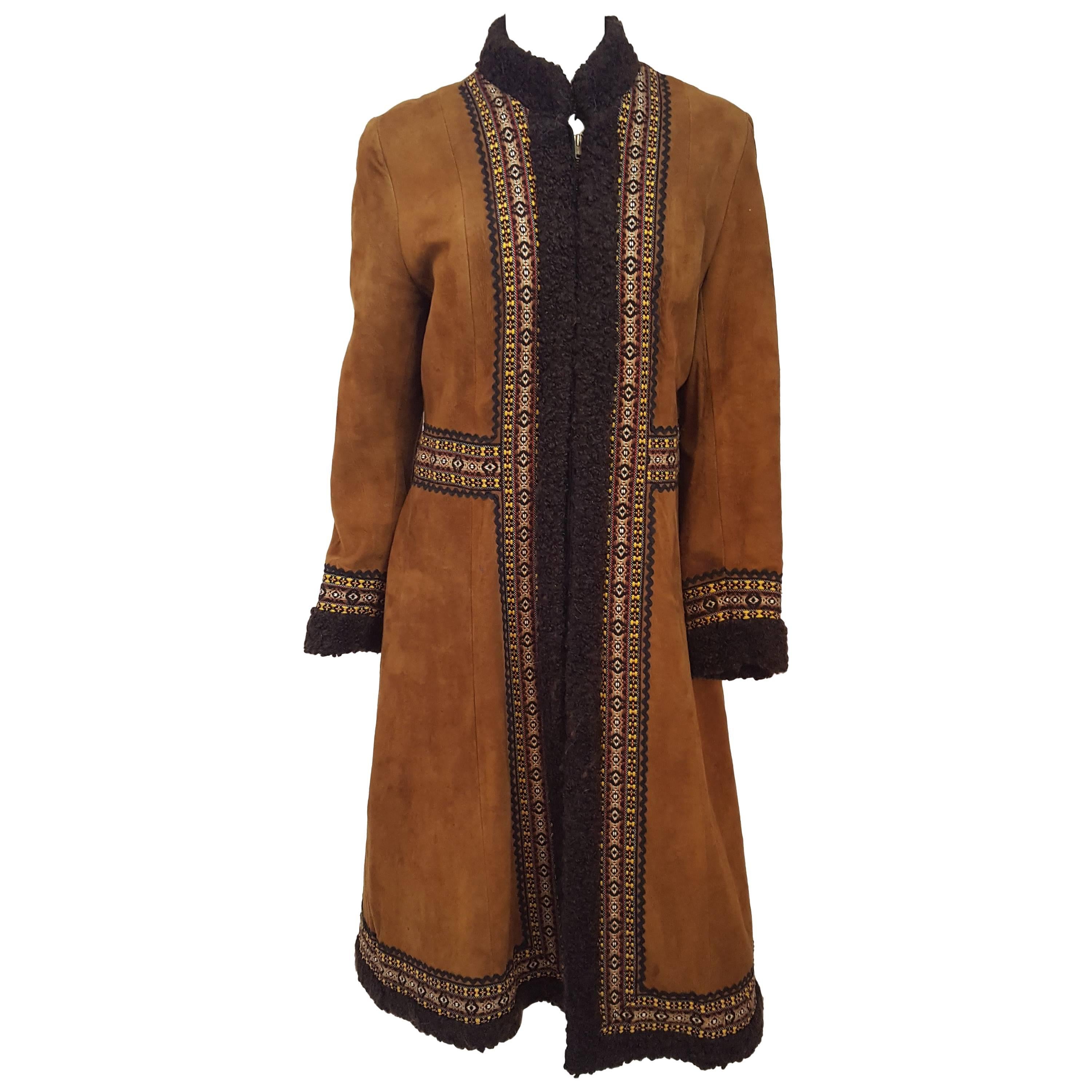 60s Summer of Love Persian Lamb Trim Suede Coat at 1stDibs