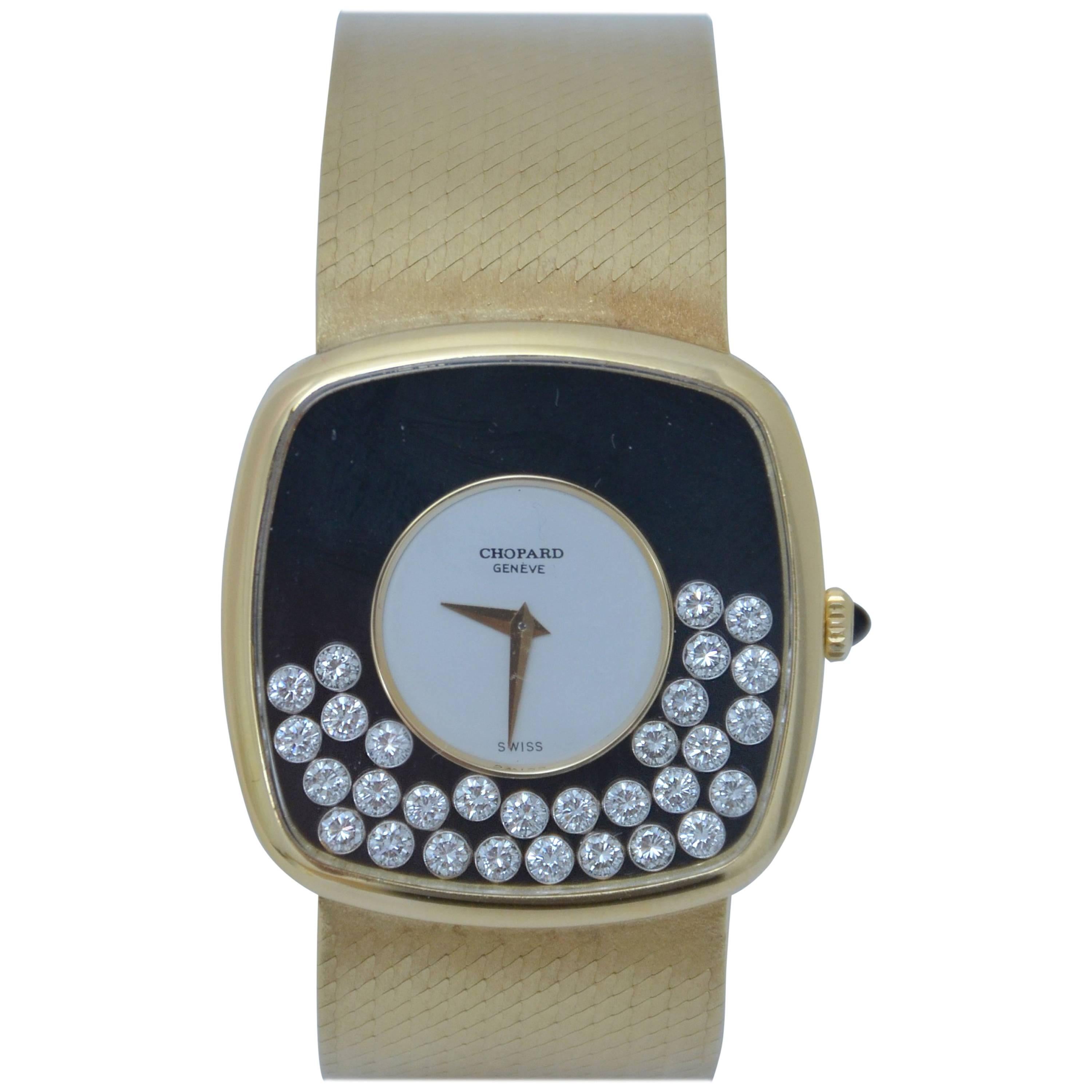 Chopard 1St Edition "Happy Diamonds " 18K Gold 1970's Deco Style Watch ...