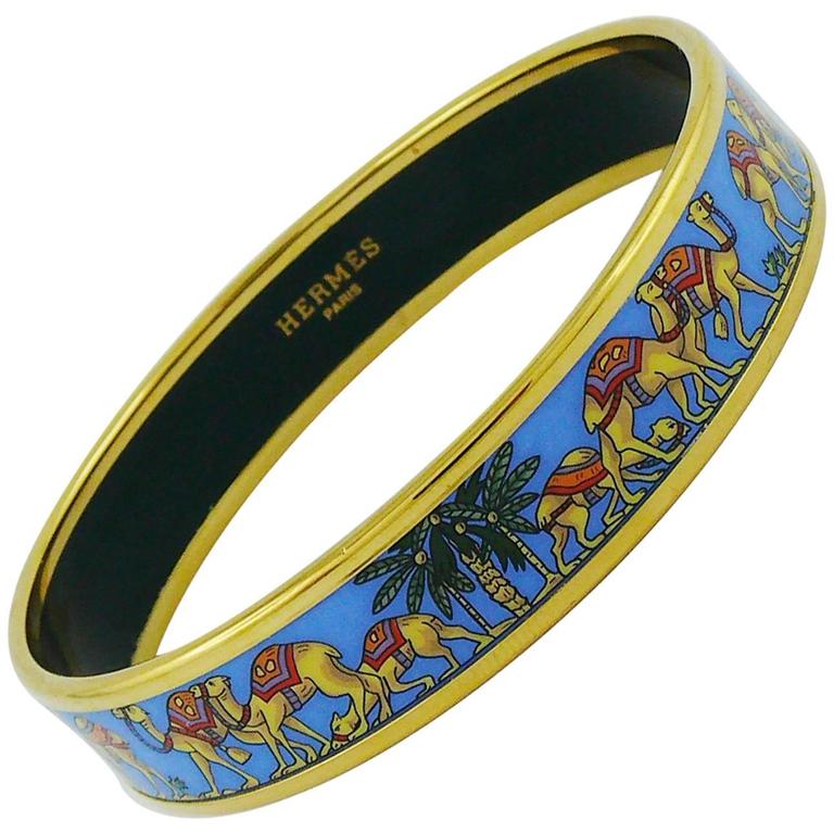 Hermès Vintage Camel Caravan Printed Enamel Narrow Bangle Bracelet PM ...