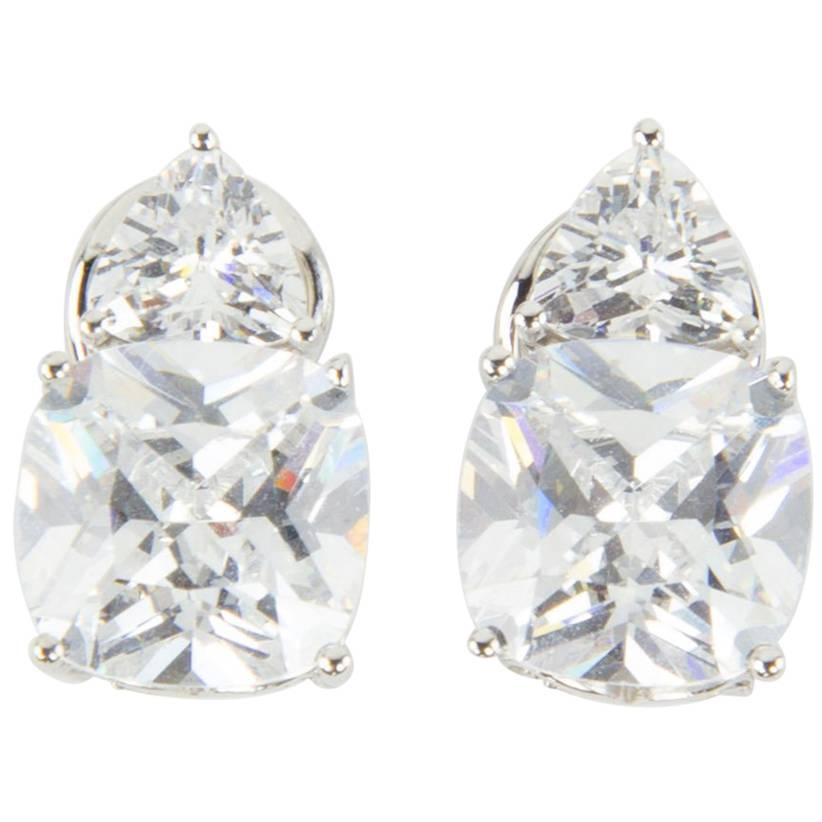 Trillion and Cushion Cut Faux Diamond Statement Earrings For Sale at ...