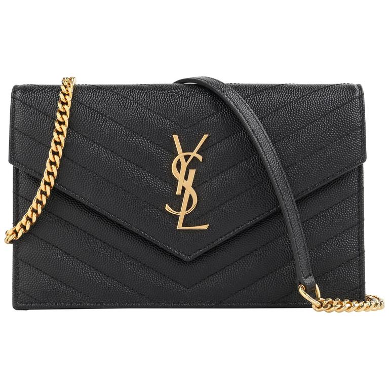 SAINT LAURENT A W 2015 YSL Black Monogram Envelope Chain Wallet SAINT LAURENT A W 2015 YSL Black Monogram Envelope Chain Wallet