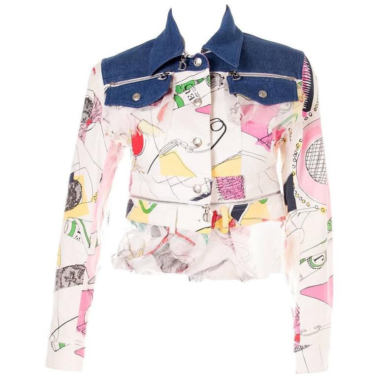 Christian Dior Denim Printed Zip Up Jacket at 1stDibs