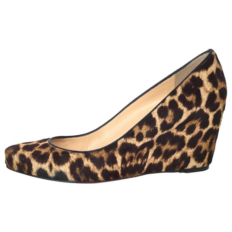 Christian Louboutin Leopard Ponyhair Wedges Sz 41 For Sale at 1stDibs