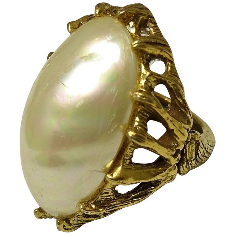 Huge Rare Vintage 1950s Goldette Faux Pearl Ring at 1stDibs | faux ...