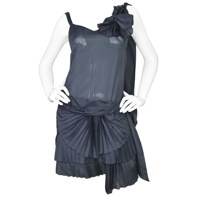 Alexander McQueen Vintage Slate Silk Pleated Ruffle Dress sz IT38 For ...