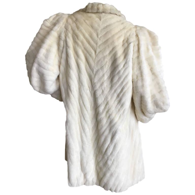 Winter White Ermine Chevron Pattern Fur Coat with Balloon Sleeve For ...