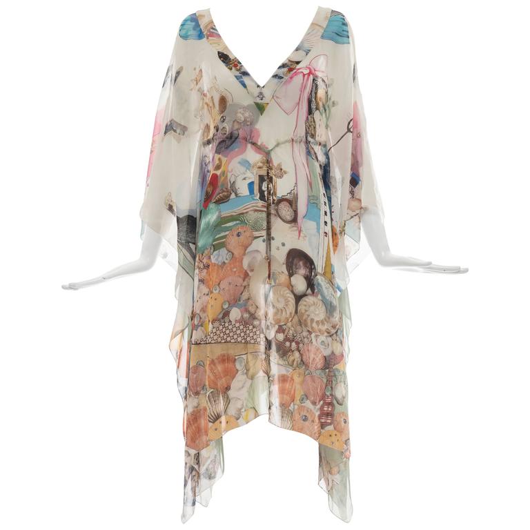 Versace White Silk Seashell Print Kaftan at 1stDibs | versace kaftan ...