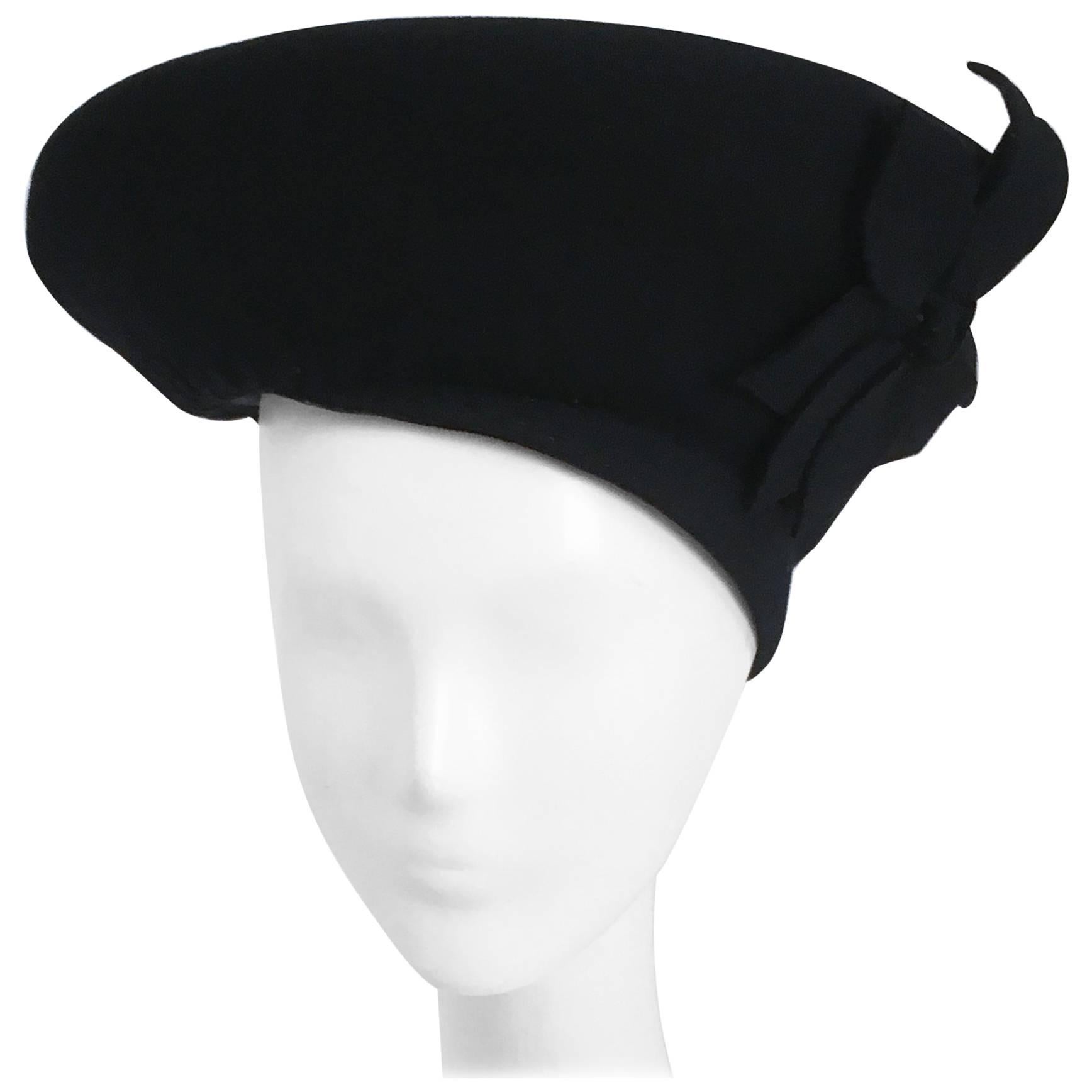40s Black Asymmetrical Sculptural Hat at 1stDibs