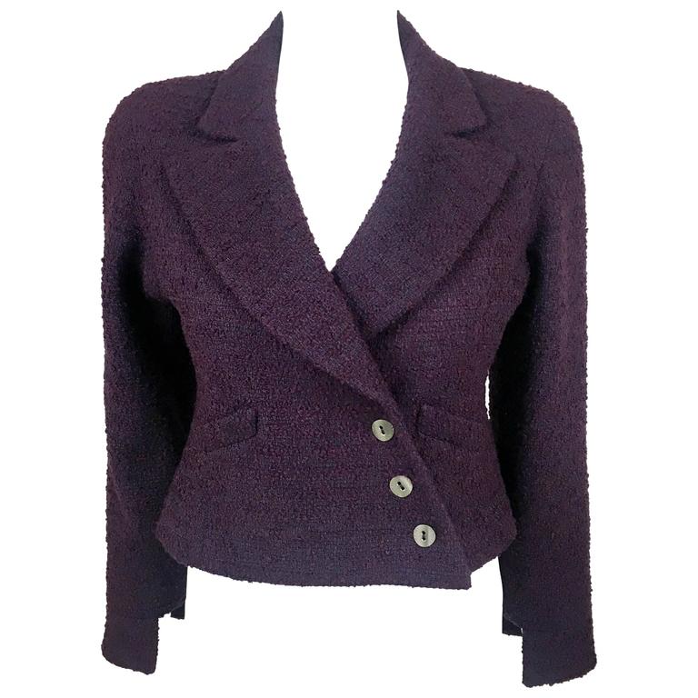 2001 Chanel Deep Purple Bouclé Cropped Jacket For Sale at 1stDibs