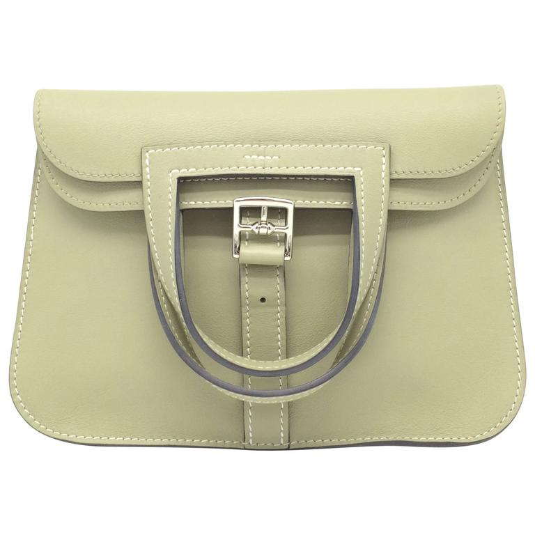 Hermes Mini Halzan Olive Green / Sauge Evercolor Leather Shoulder Tote ...