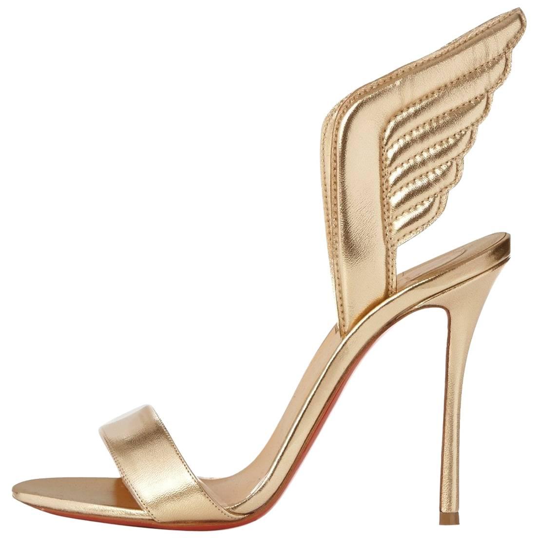 Christian Louboutin New Gold Leather Wing Back Sandals Evening Heels in ...