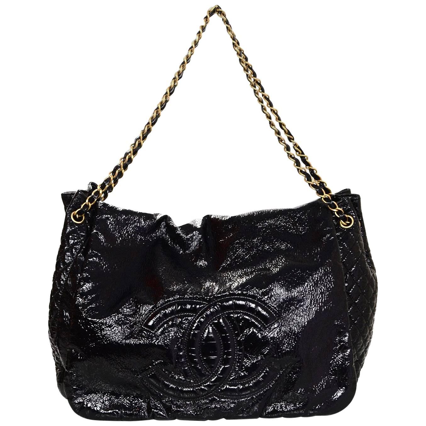 Chanel Black Vinyl XL Rock and Chain Accordion Bag For Sale at 1stDibs ...