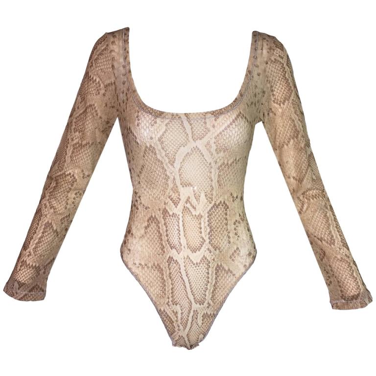 NWT 1990's Roberto Cavalli Hand Painted Sheer Mesh Snakeskin Bodysuit ...