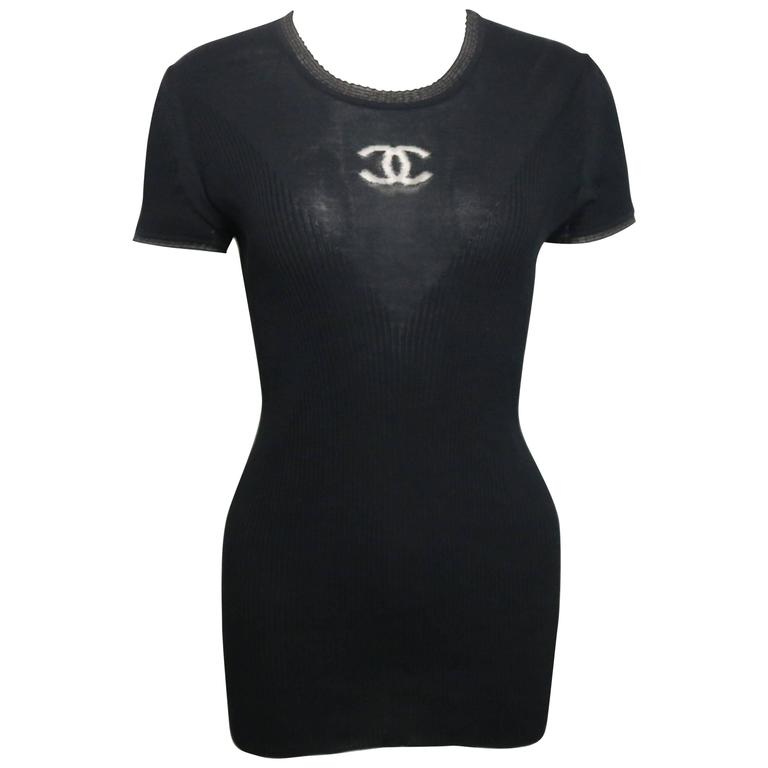 Chanel Black Cotton and Silk Short Sleeves Knitted Top at 1stDibs