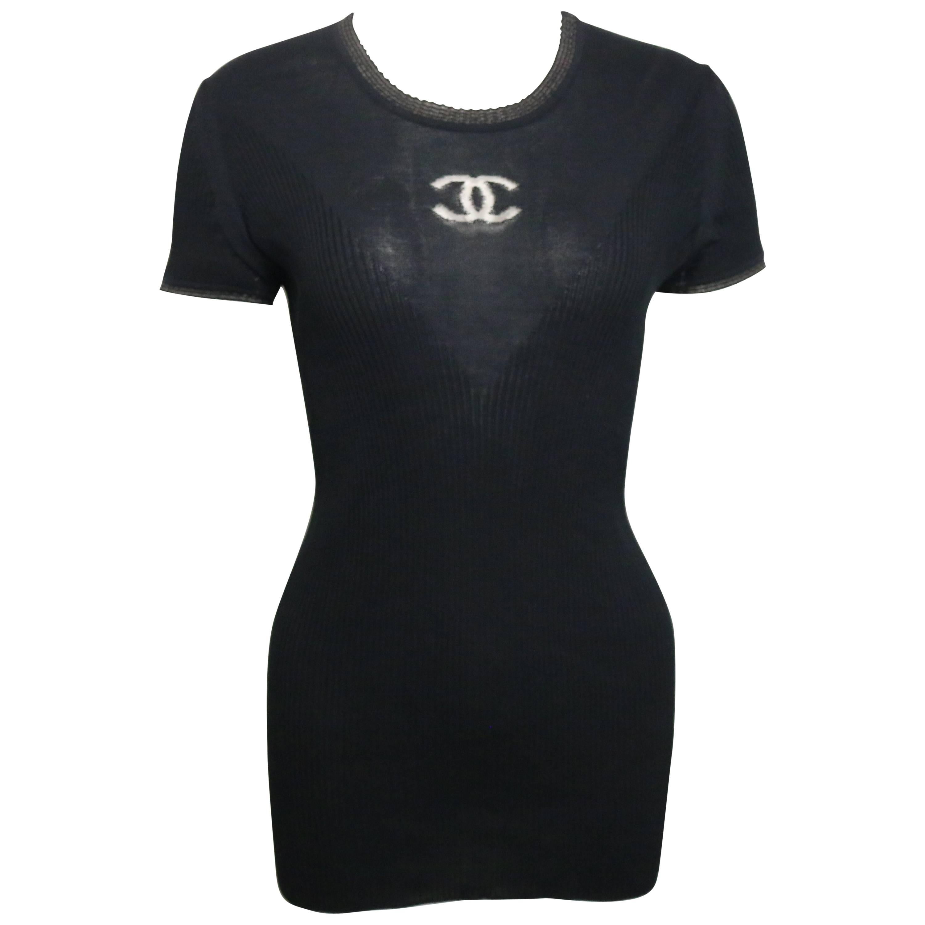 Chanel Black Cotton and Silk Short Sleeves Knitted Top at 1stDibs
