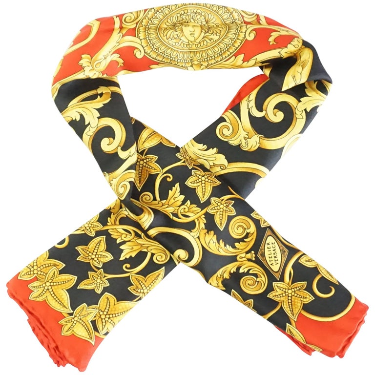 Versace Atelier Red, Black,Gold Silk Scarf at 1stDibs | versace scarf