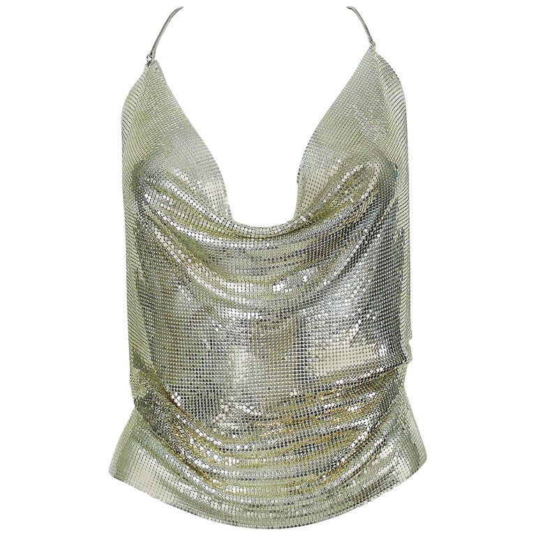 Paco Rabanne Vintage Silver Metal Mesh Draped Backless Top Size S at ...