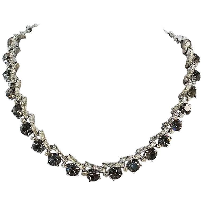 1950s Smoky Grey Rhinestone Necklace For Sale at 1stDibs