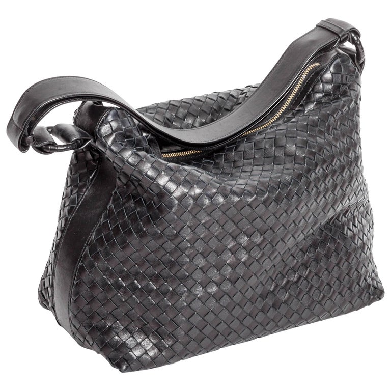 Bottega Veneta Black Leather Intrecciato Shoulder Bag at 1stDibs