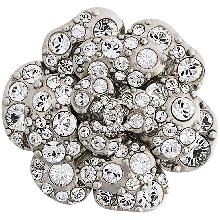 Vintage Chanel Crystal Camellia Brooch at 1stDibs