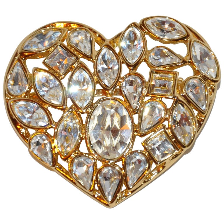 Yves Saint Laurent "Hearts to Hearts" Huge Multi-Rhinestone Brooch at ...