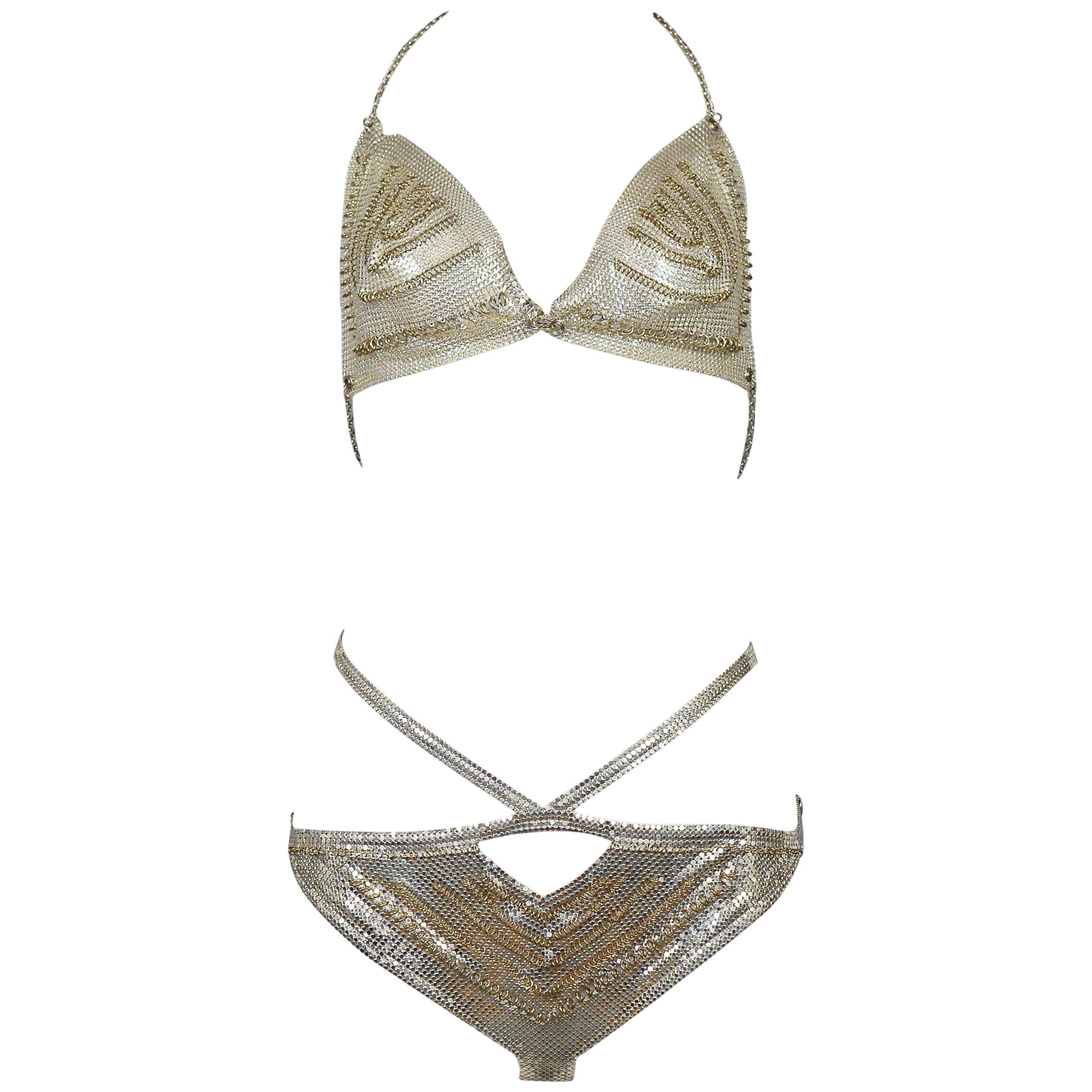 Paco Rabanne Futuristic White One Piece Swimsuit W Chrome Disc And