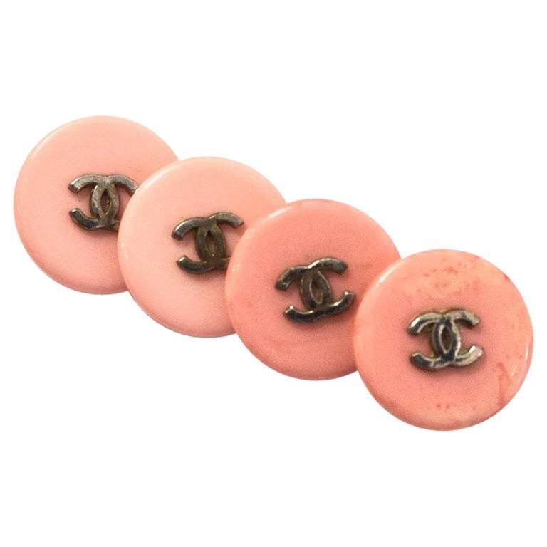 Chanel Set of Four 22mm Pink and Silvertone CC Buttons For Sale at 1stDibs