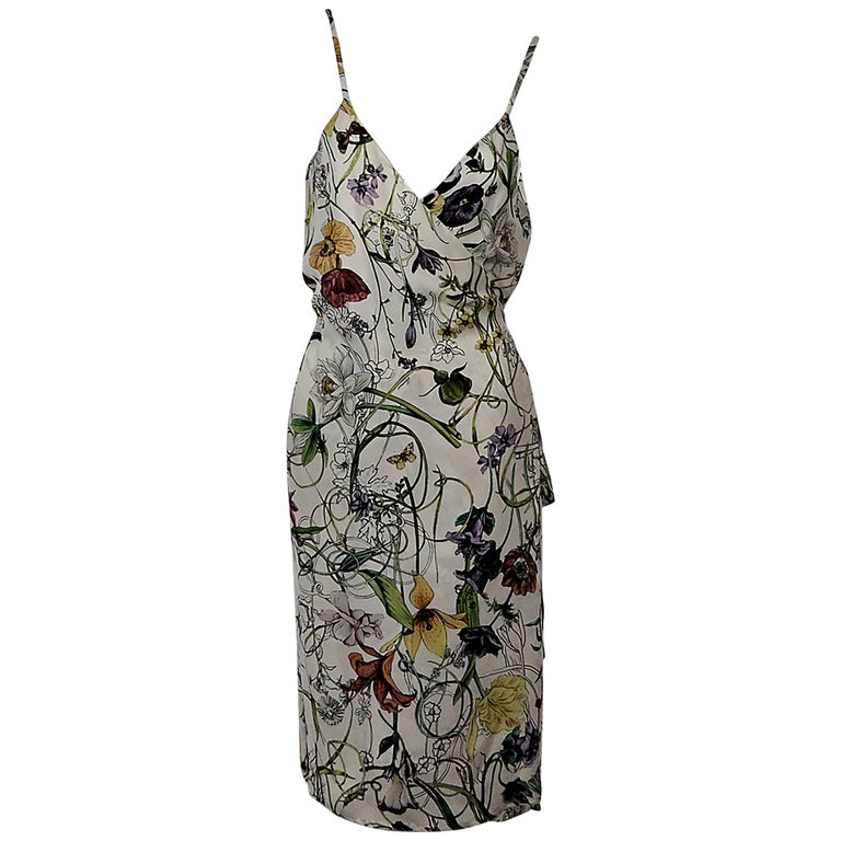 Multicolor Gucci Floral Wrap Dress For Sale at 1stDibs