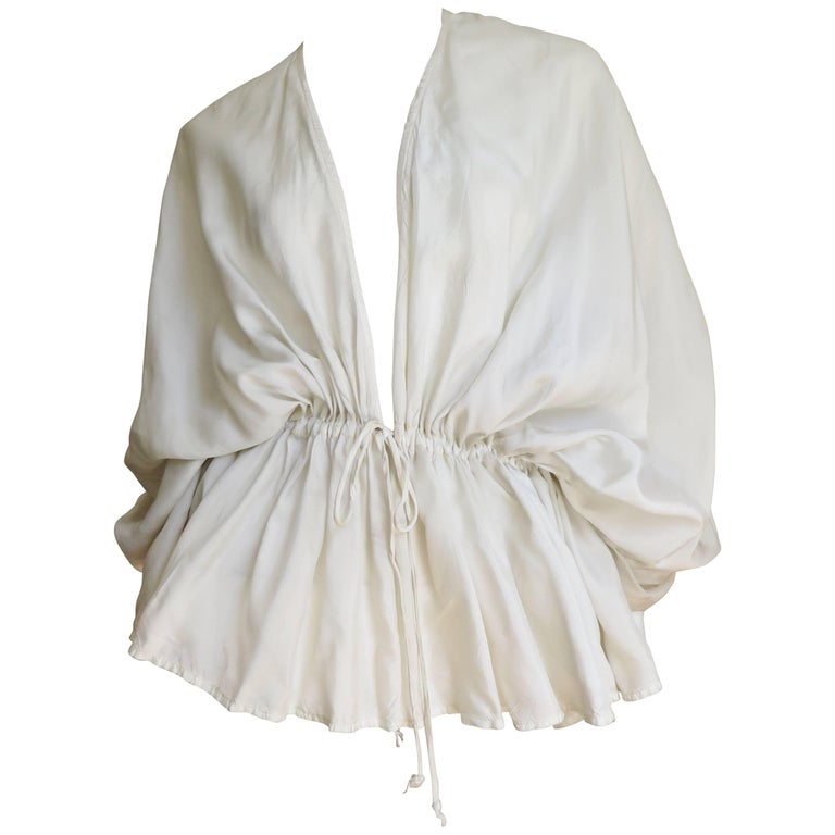 1970's Silk Drape Plunge Drawstring Shirt at 1stDibs